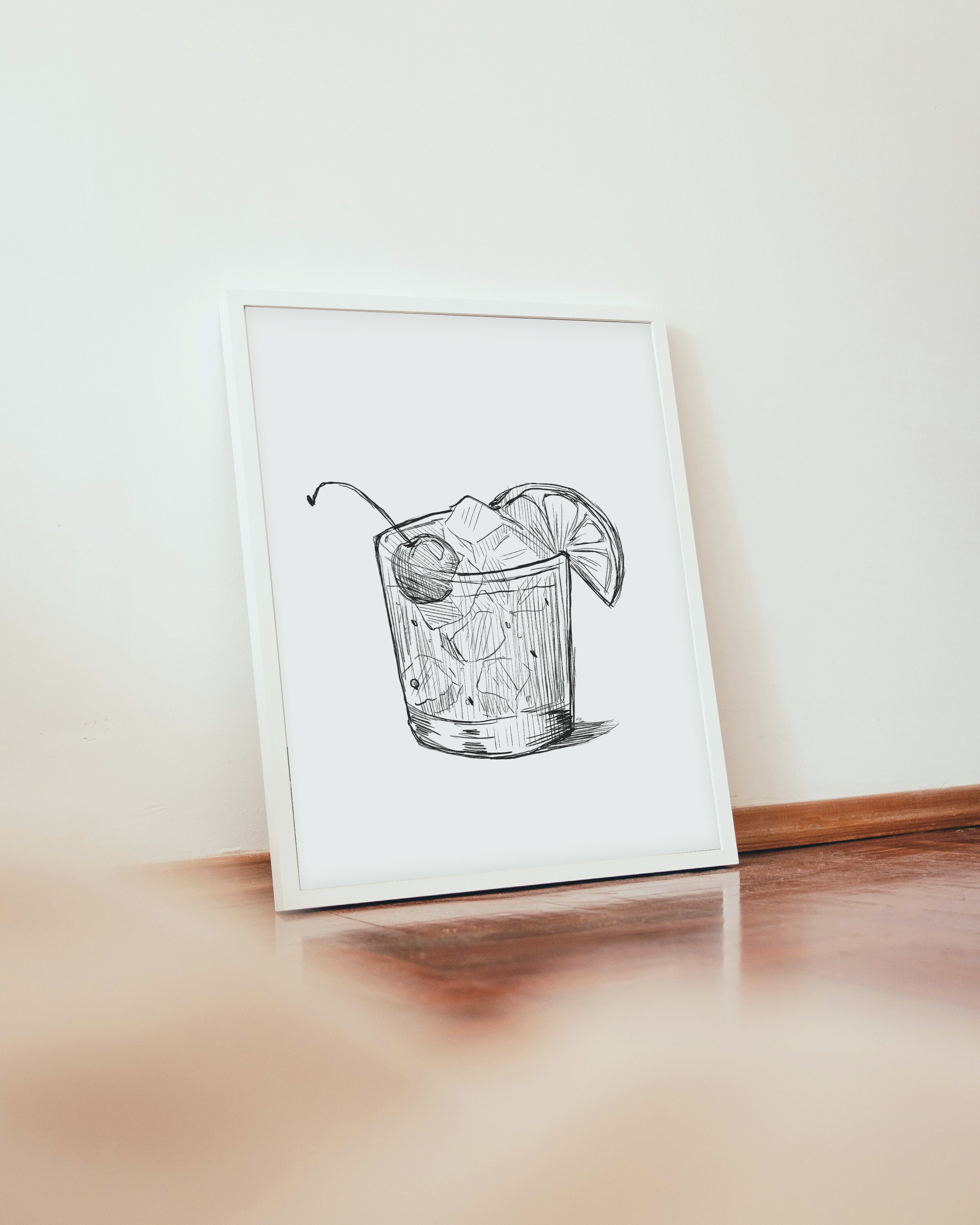 Whiskey Sour Ink Drawing Line Art Print, Unframed Minimalist Cocktail ...