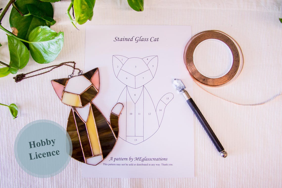 Stained Glass Cat Pattern, Digital Download, Cat Suncatcher, DIY ...