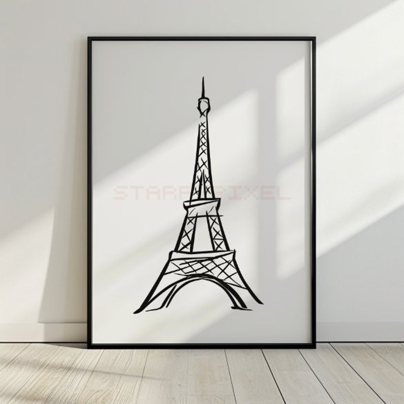 Eiffel Tower Line Art Printable Artwork, Wall Art, Vintage Decor ...