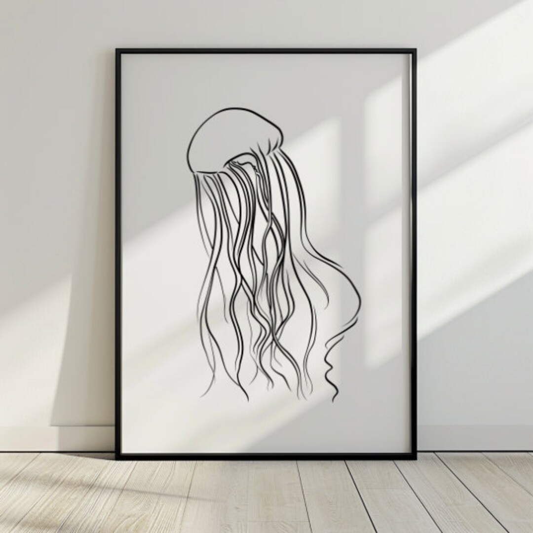 Jellyfish Line Art | Printable Artwork, Wall Art, Vintage Decor ...