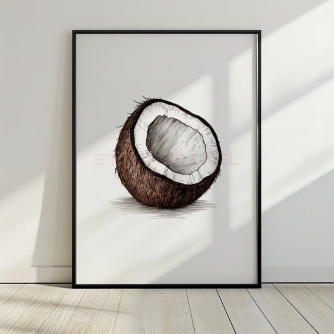 Coconut Line Art Illustration Printable Artwork, Wall Art, Vintage ...