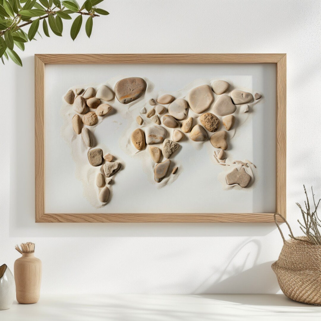 Stones World Map Beige Bohemian Photo Art Printable Digital Download ...