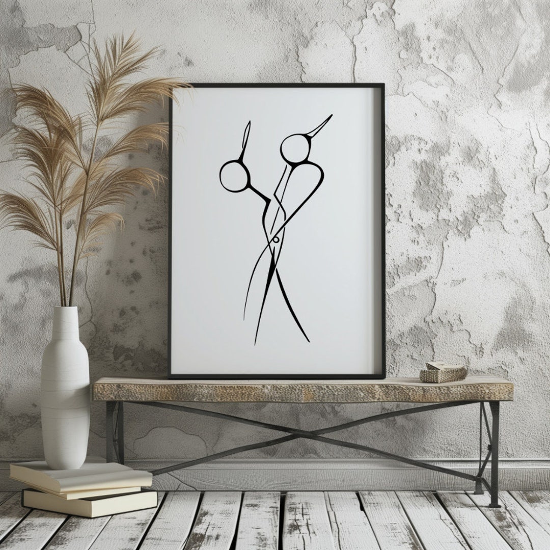 Classic Hair Salon Scissor Abstract Wall Decor Line Art Printable ...