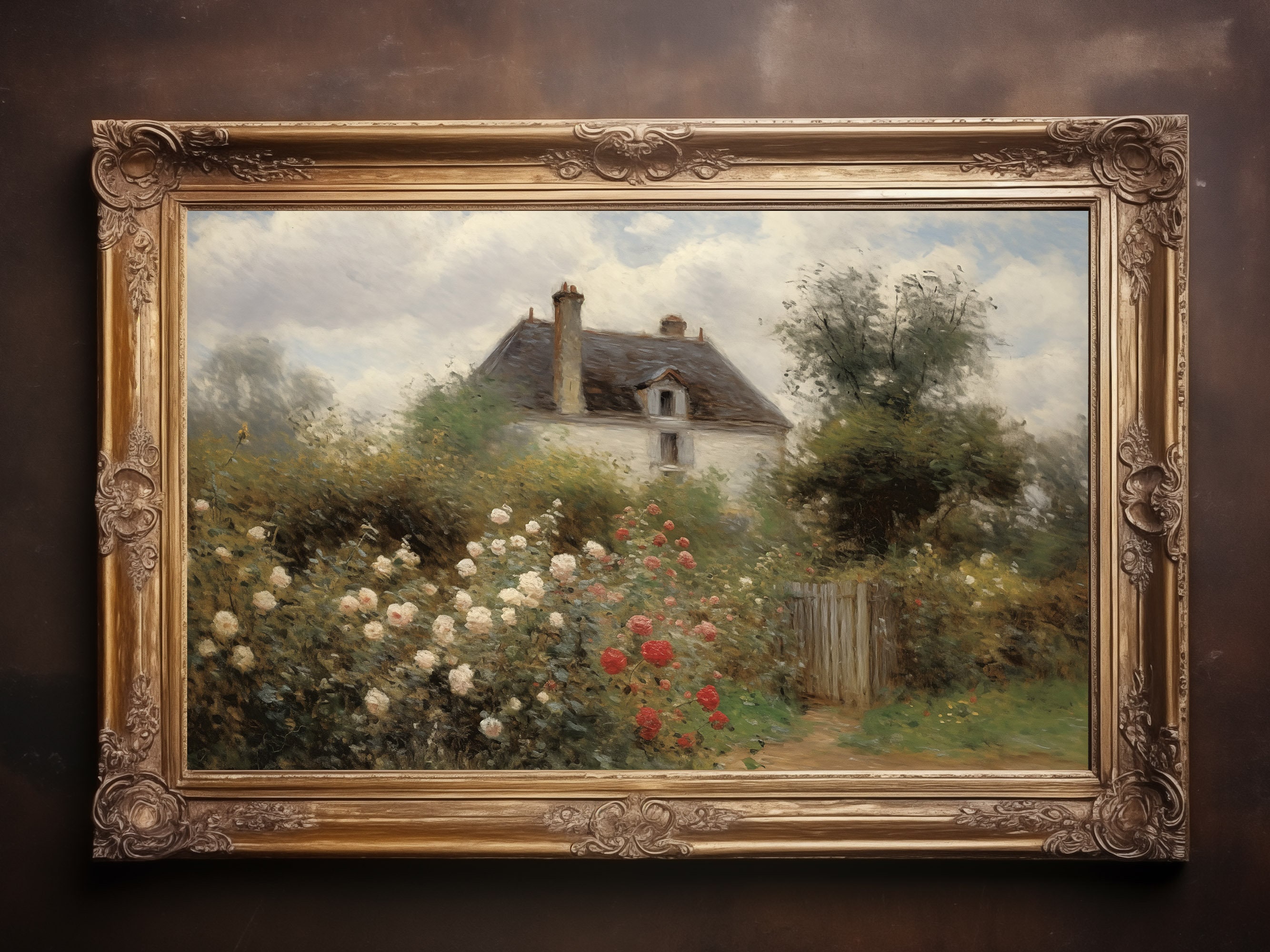 Cottagecore Rose Garden Printable Art - Vintage Oil Painting, Farmhouse ...