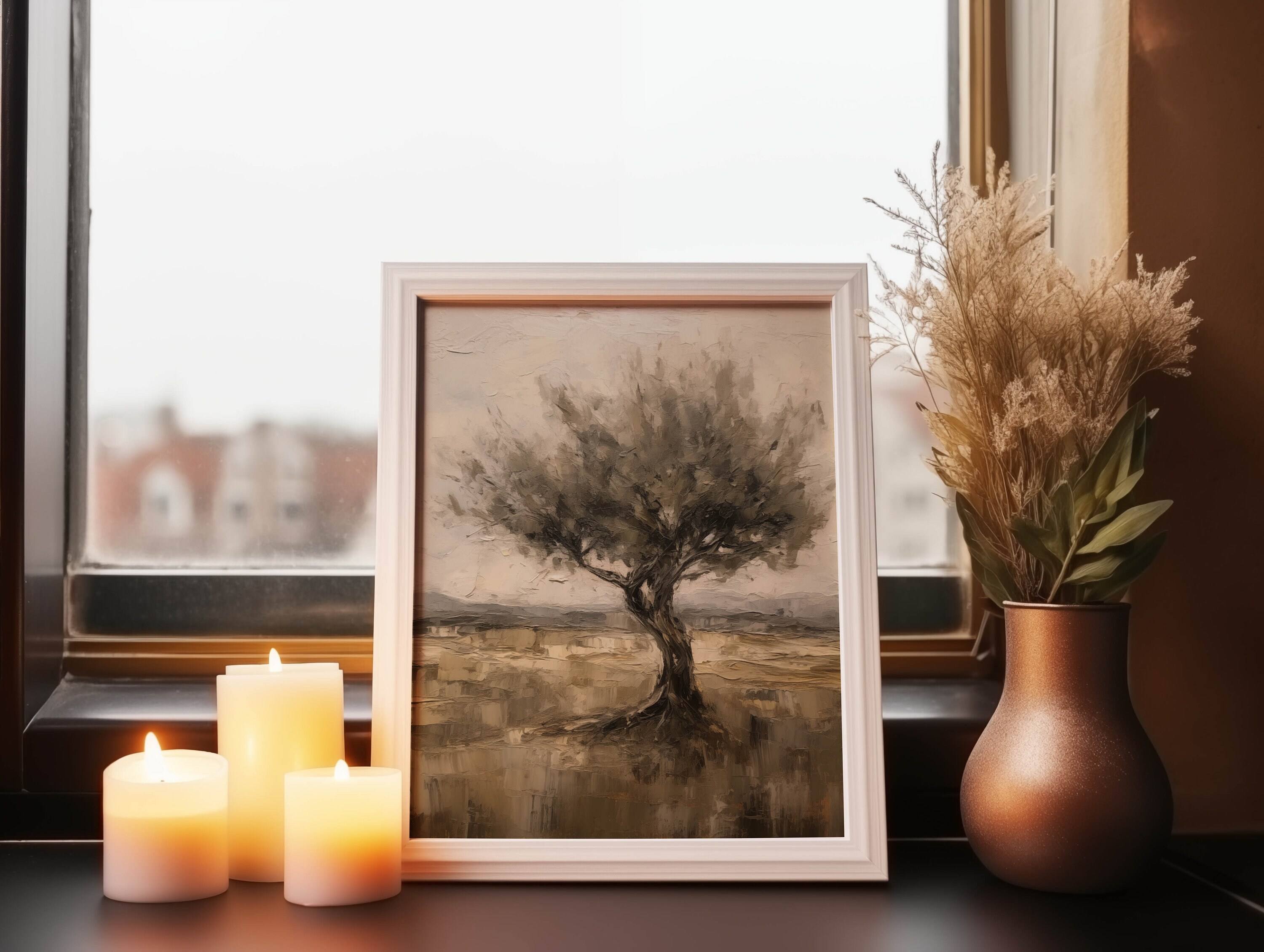 Vintage Impasto Olive Tree Art - Antique Farmhouse Decor Print ...