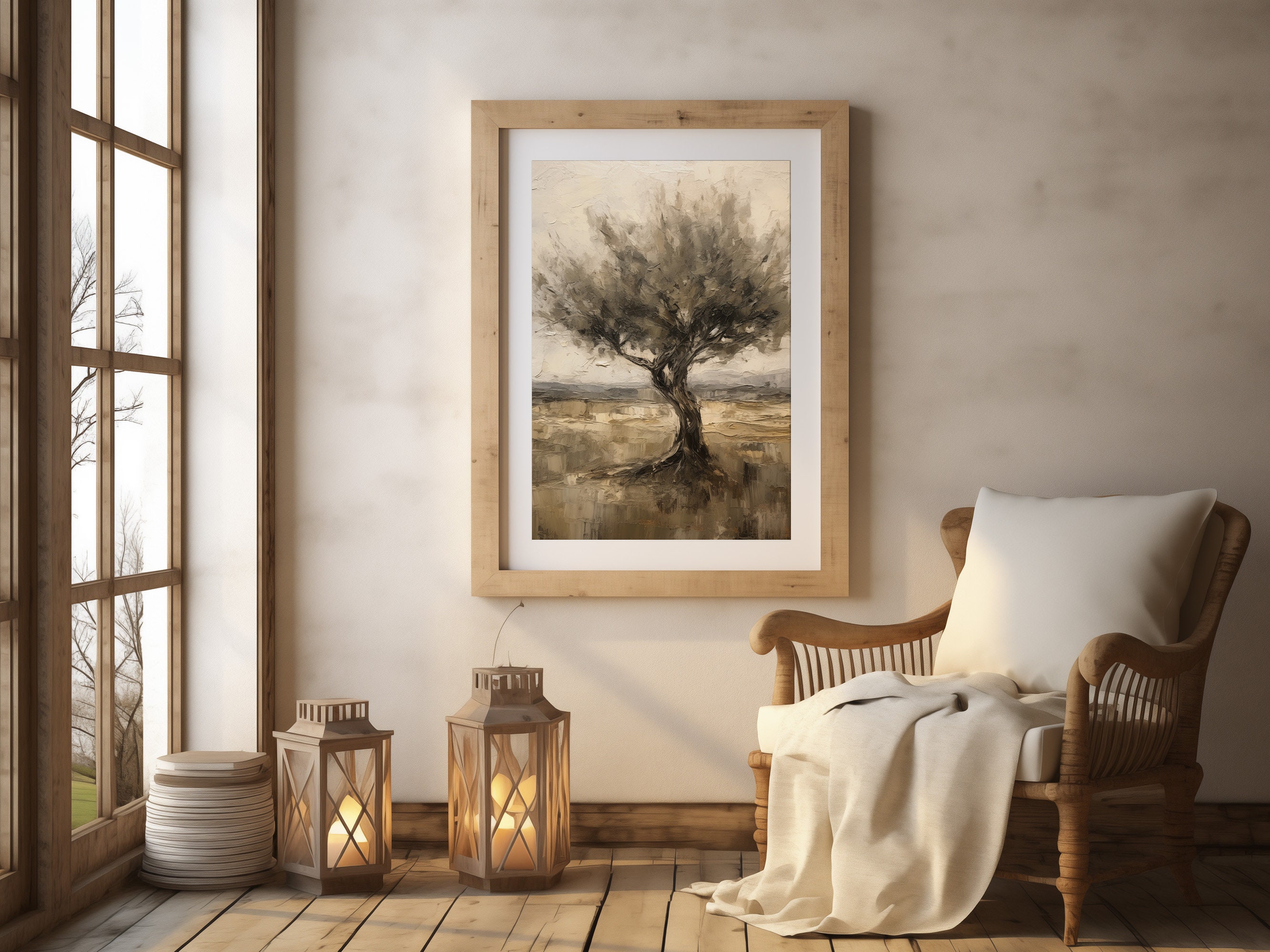 Vintage Impasto Olive Tree Art - Antique Farmhouse Decor Print ...