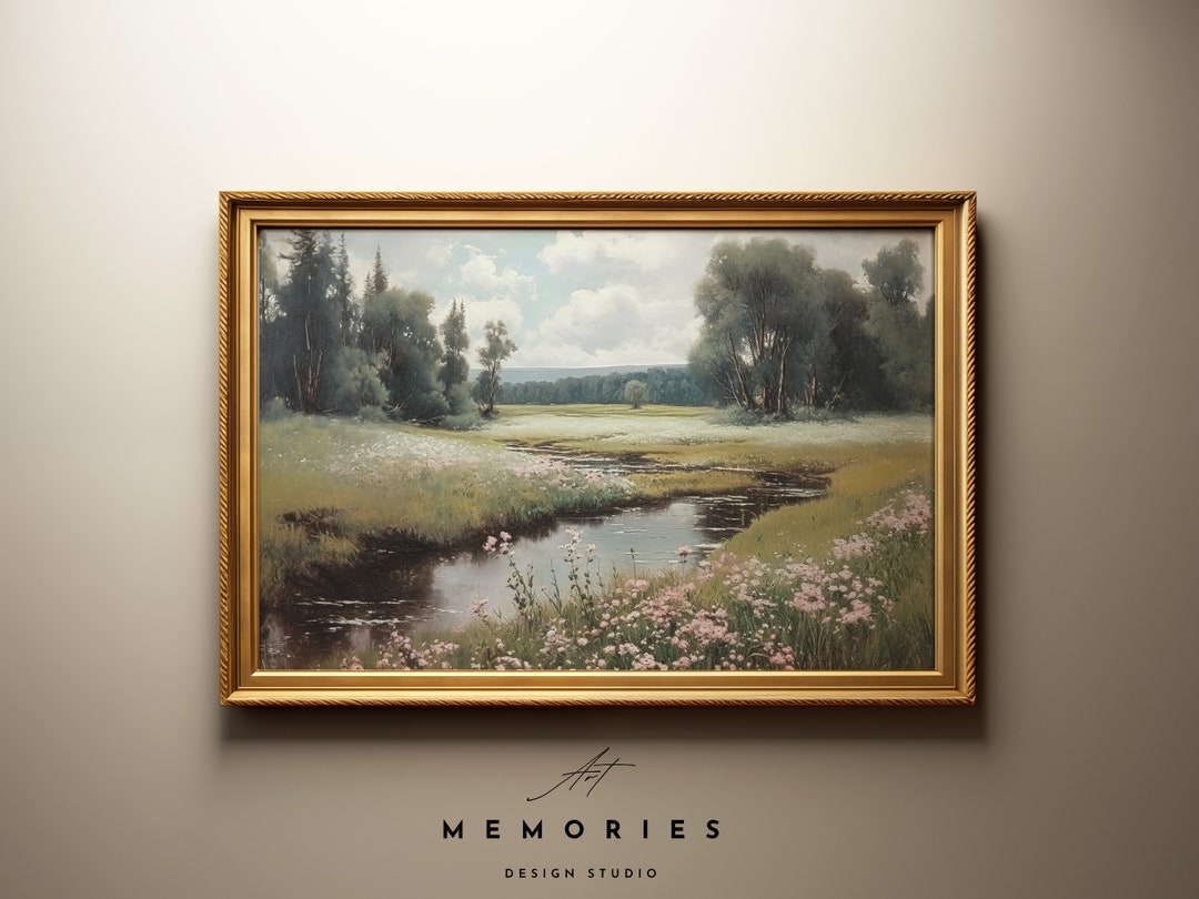 Wildflower Field Oil Painting: Spring Creek Landscape (digital Download ...