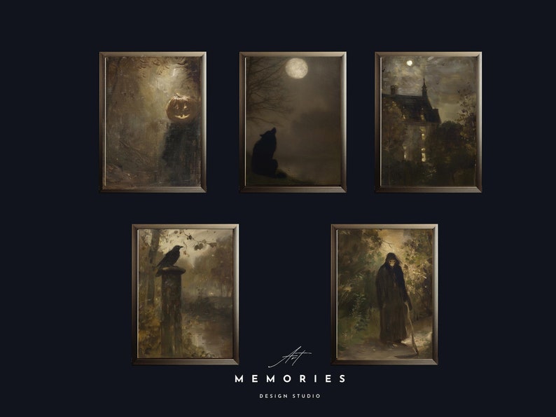 Spooky Halloween Images Set: Vintage Art Prints, Haunted House Decor ...