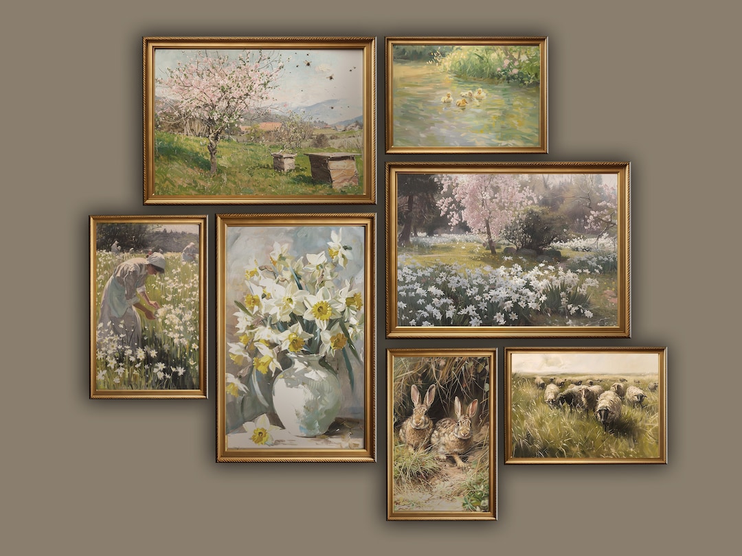 Vintage Spring Farmhouse Prints, Set of 7 Spring Wall Art, Country ...