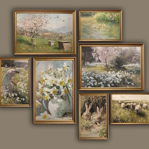 Vintage Spring Farmhouse Prints, Set of 7 Spring Wall Art, Country ...