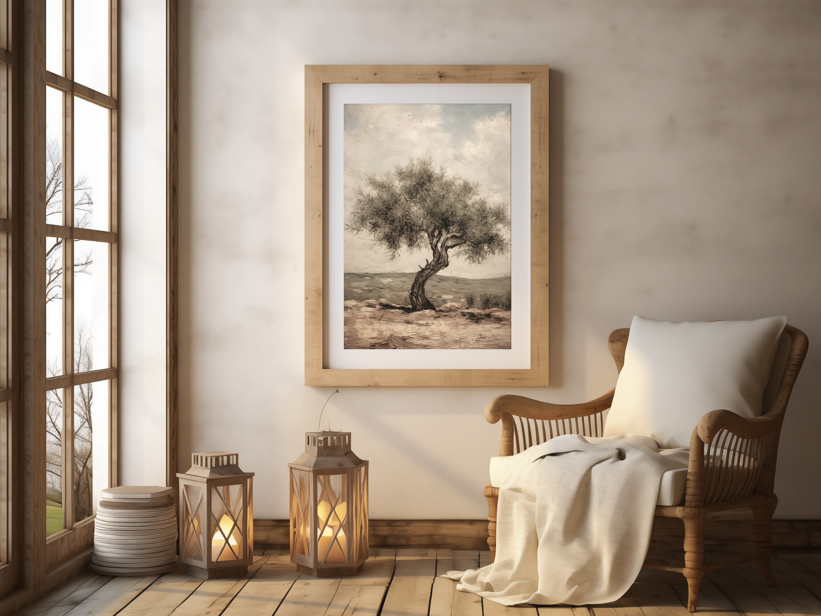 Rustic Olive Tree Art Print, Vintage Farmhouse Decor, Printable ...