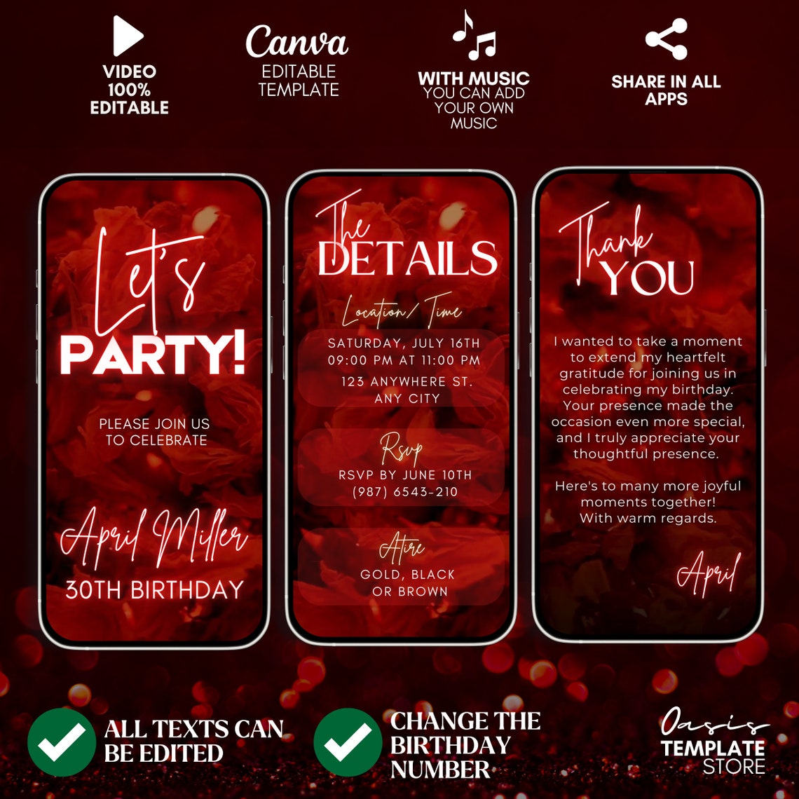 Luxury Red Party Invite Animated, Birthday Video Invitation for ...