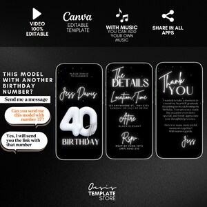 Forty 40th Birthday Digital Video Invitation, Elegant Black and White ...