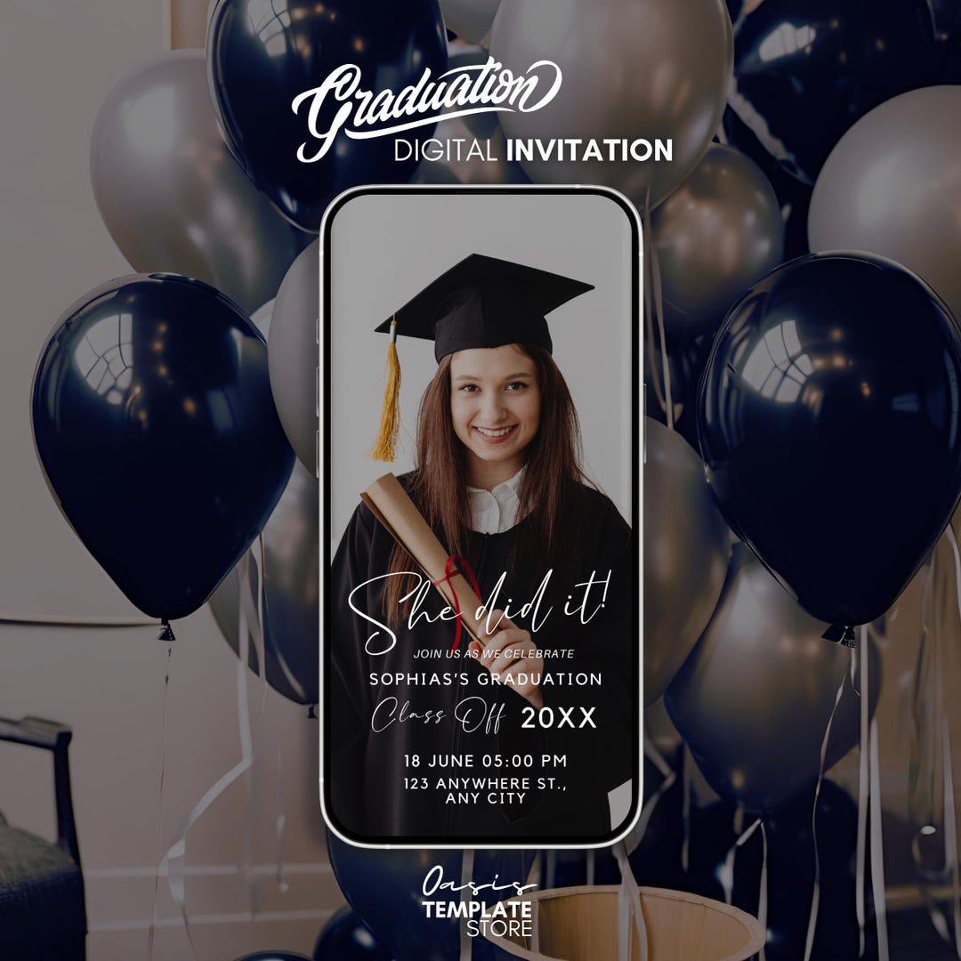 She Did It Graduation Invitation, Editable Digital Graduation Party ...
