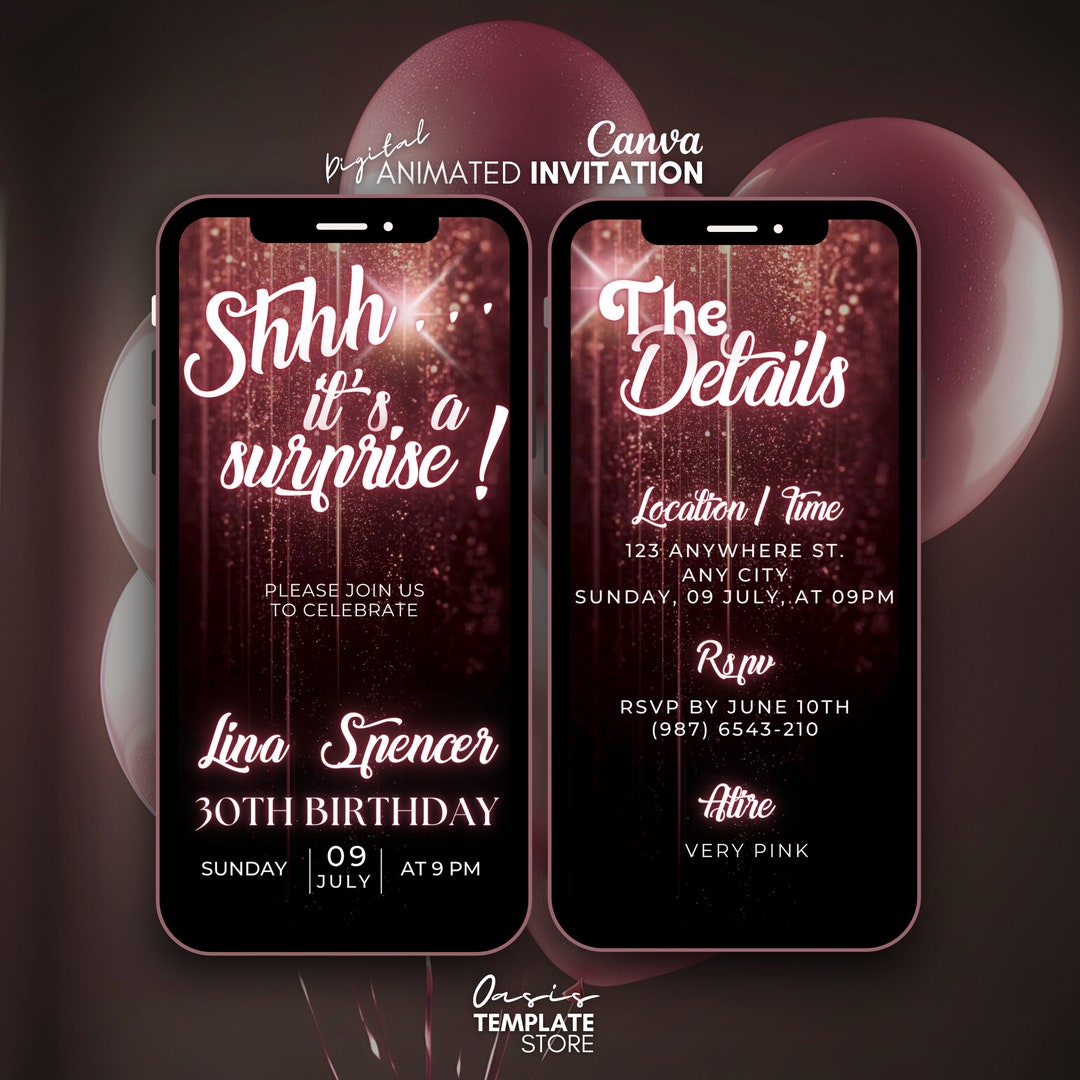 Digital Surprise Birthday Invitation, Editable Video Invite, Party ...