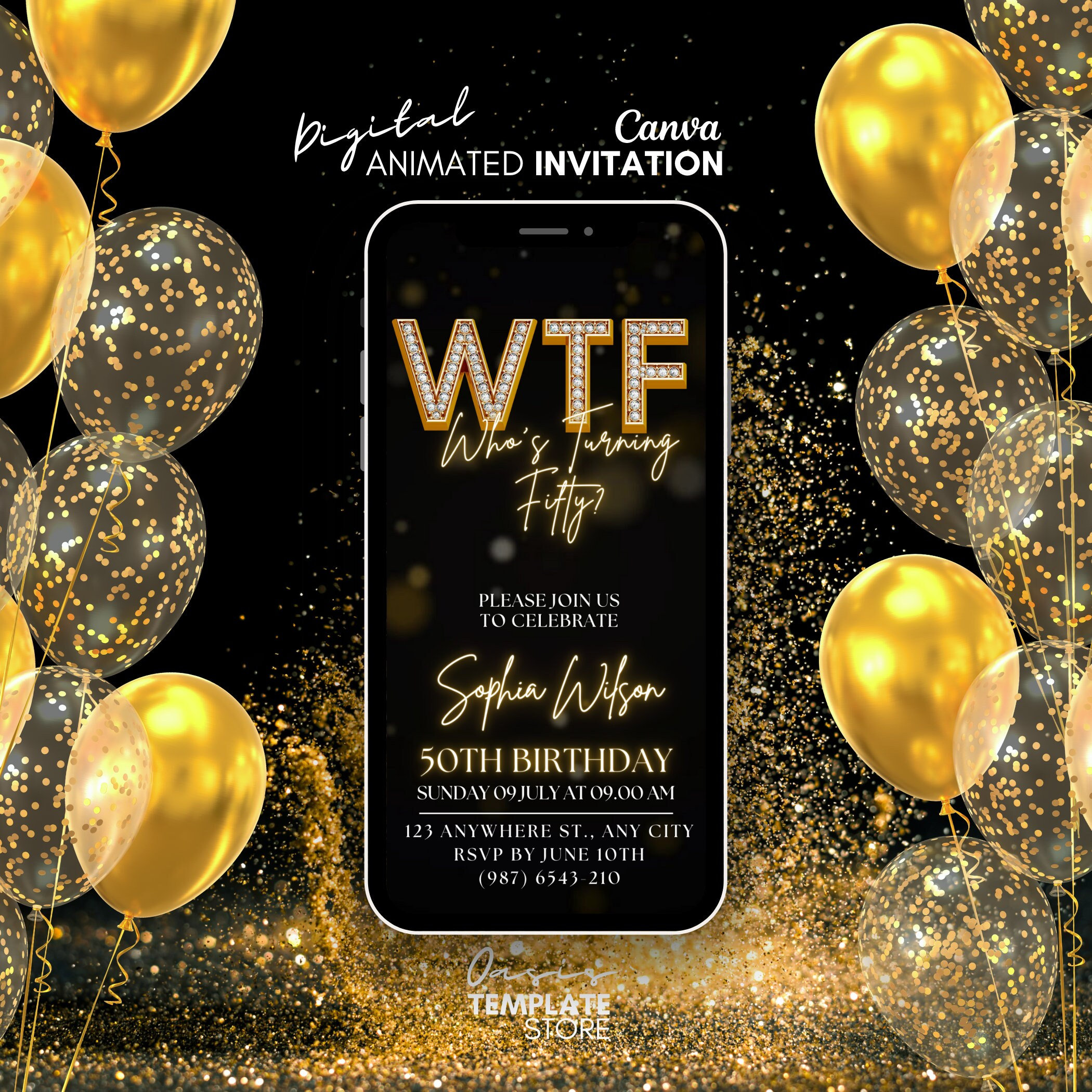 WTF 50th Birthday Invitation, Who's Turning Fifty Party Video ...