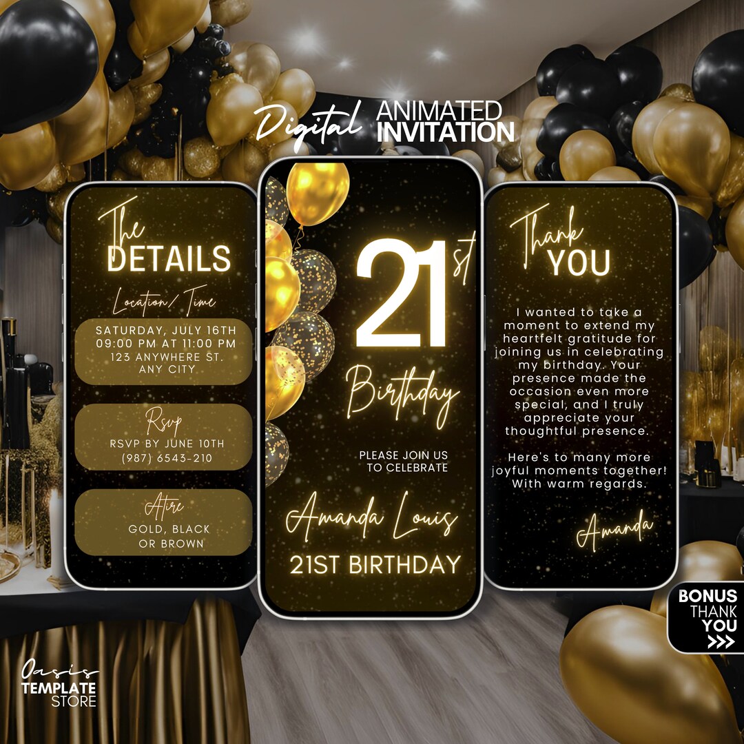 Digital 21st Birthday Video Invitation, Animated Invite, 21st Editable ...