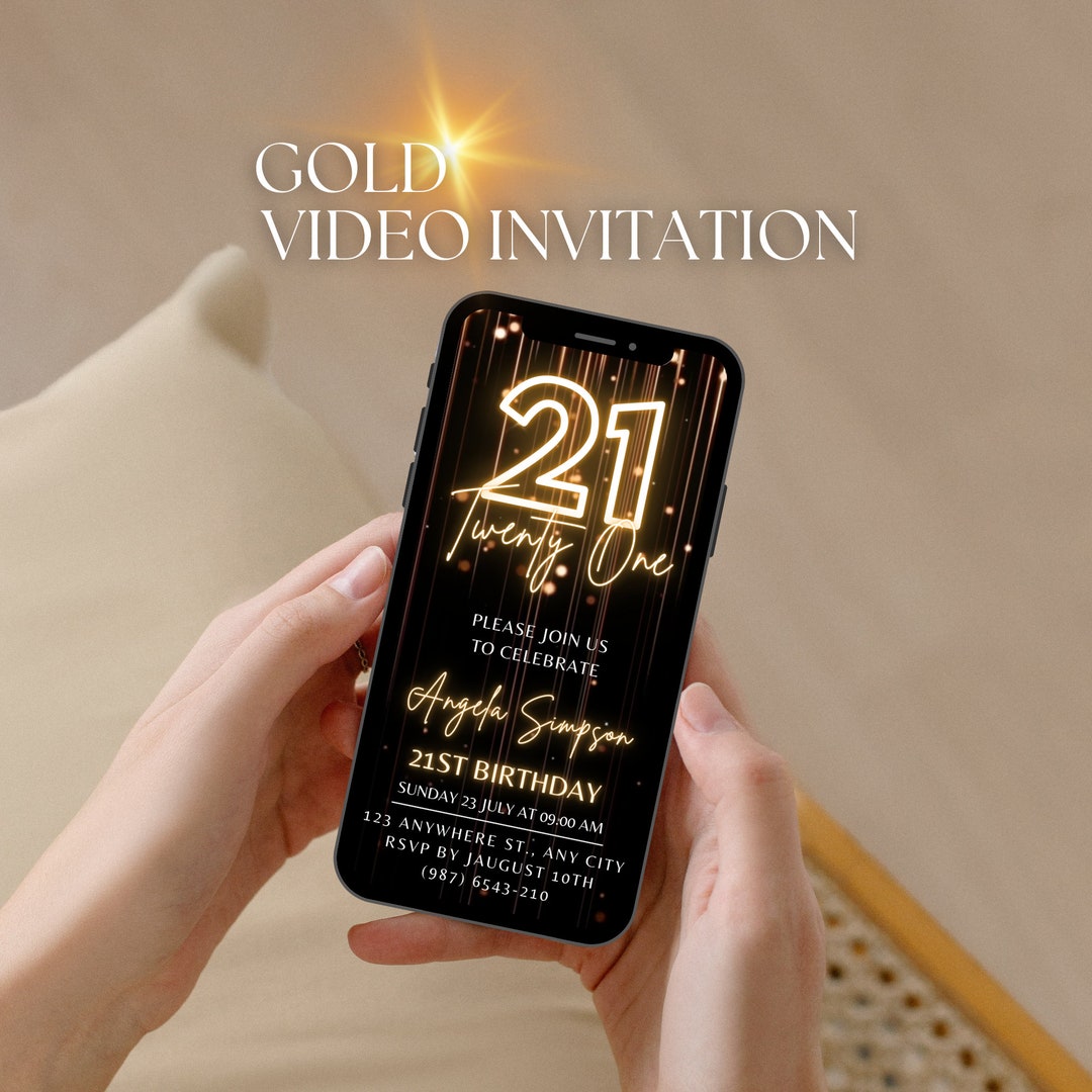 Gold 21st Birthday Invitation, Animated Video Digital Invitation for ...