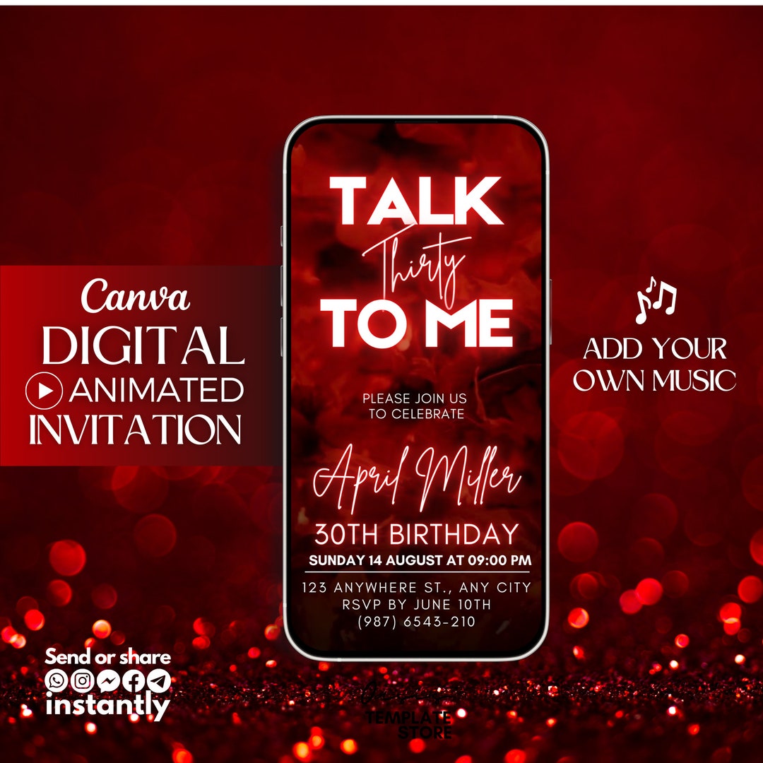 Talk Thirty to Me 30th Birthday Video Invitation, 30th Red Glitter ...