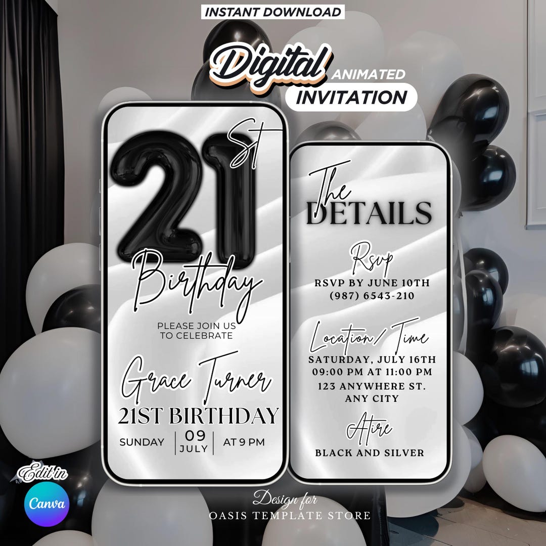 Editable 21st Birthday Invitation, Digital 21st Party Invitation ...