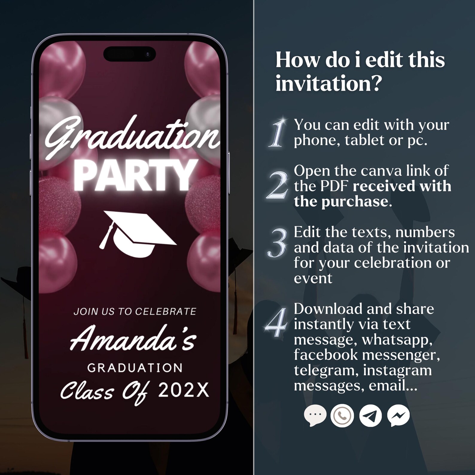 Editable Graduation Invitation 2025, Digital Graduation Party Invite ...