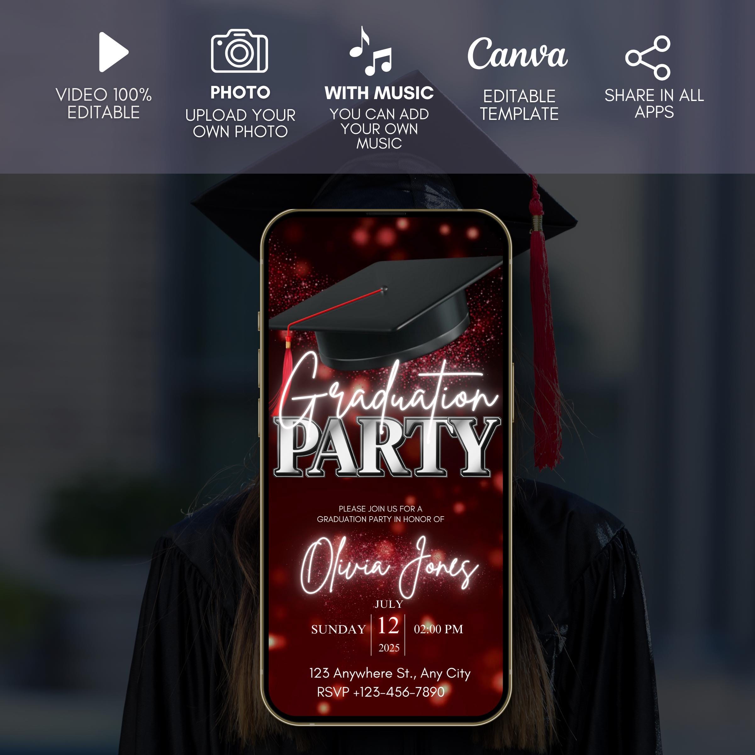 Red Graduation Party Invitation, Editable Digital Graduation 2026 ...