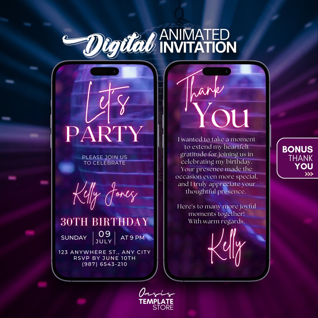 Let's Party Pink Disco Birthday Party Invitation, Editable Birthday ...