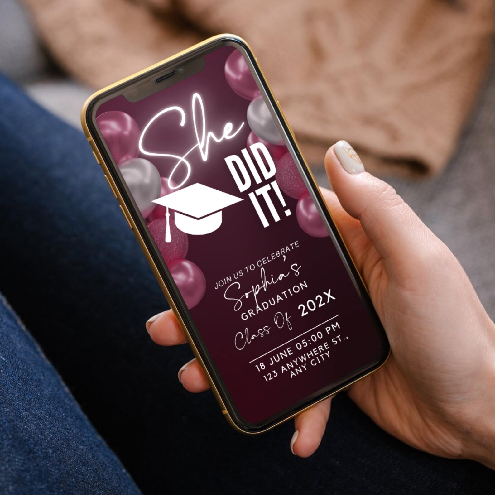 She Did It Graduation Invitation Template 2025, Digital Graduation ...