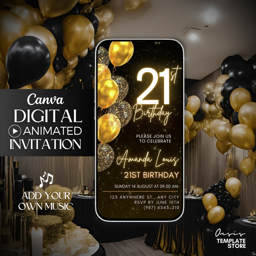 Digital Twenty One 21st Birthday Video Invitation, 21st Animated Invite ...
