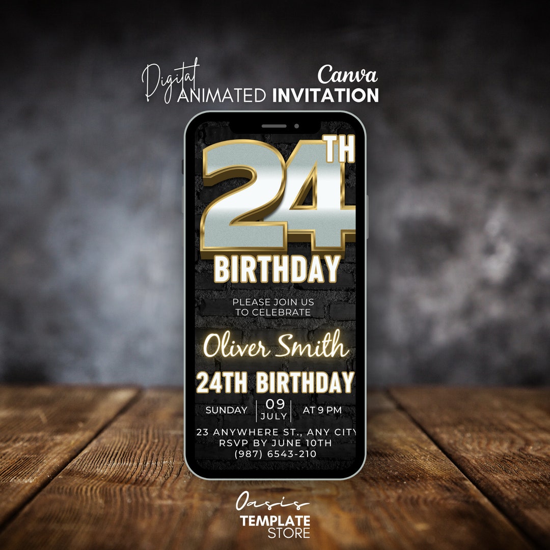 24th Digital Birthday Invitation for Men, Rustic BBQ Twenty Four Party ...