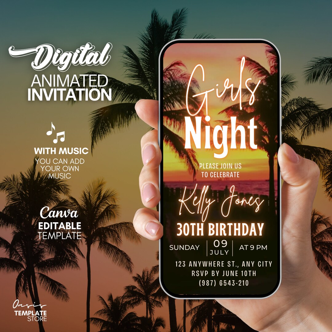 Girls Night Invitation, Animated Mobile Invite, Girls Party Invite ...