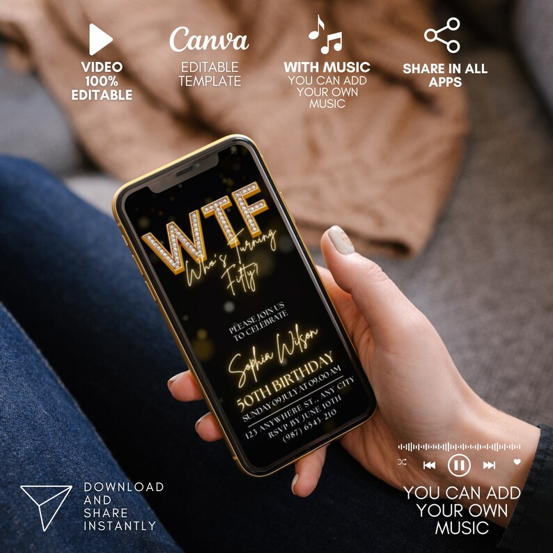 WTF 50th Birthday Invitation, Who's Turning Fifty Party Video ...