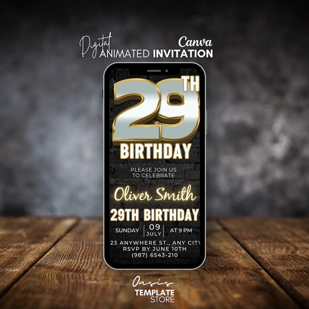 Digital 29th Birthday Invitation for Men, Rustic BBQ Twenty Nine Party ...