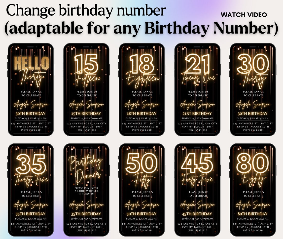 Hello Gold Glitter Invitation, Animated Video Invitation, Birthday ...