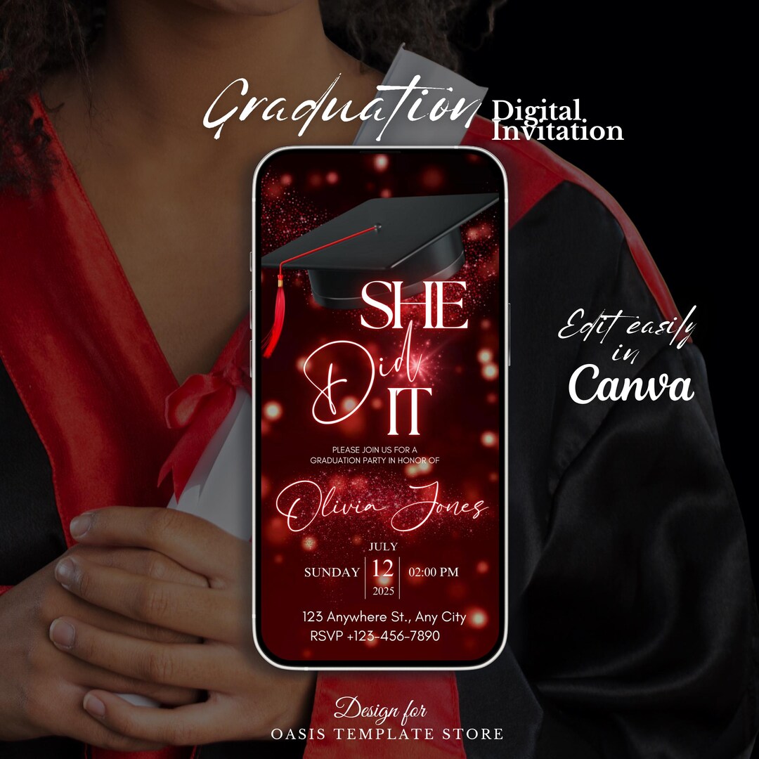 She Did It Graduation Invitation, Editable Grad Party Invite, 2025 ...