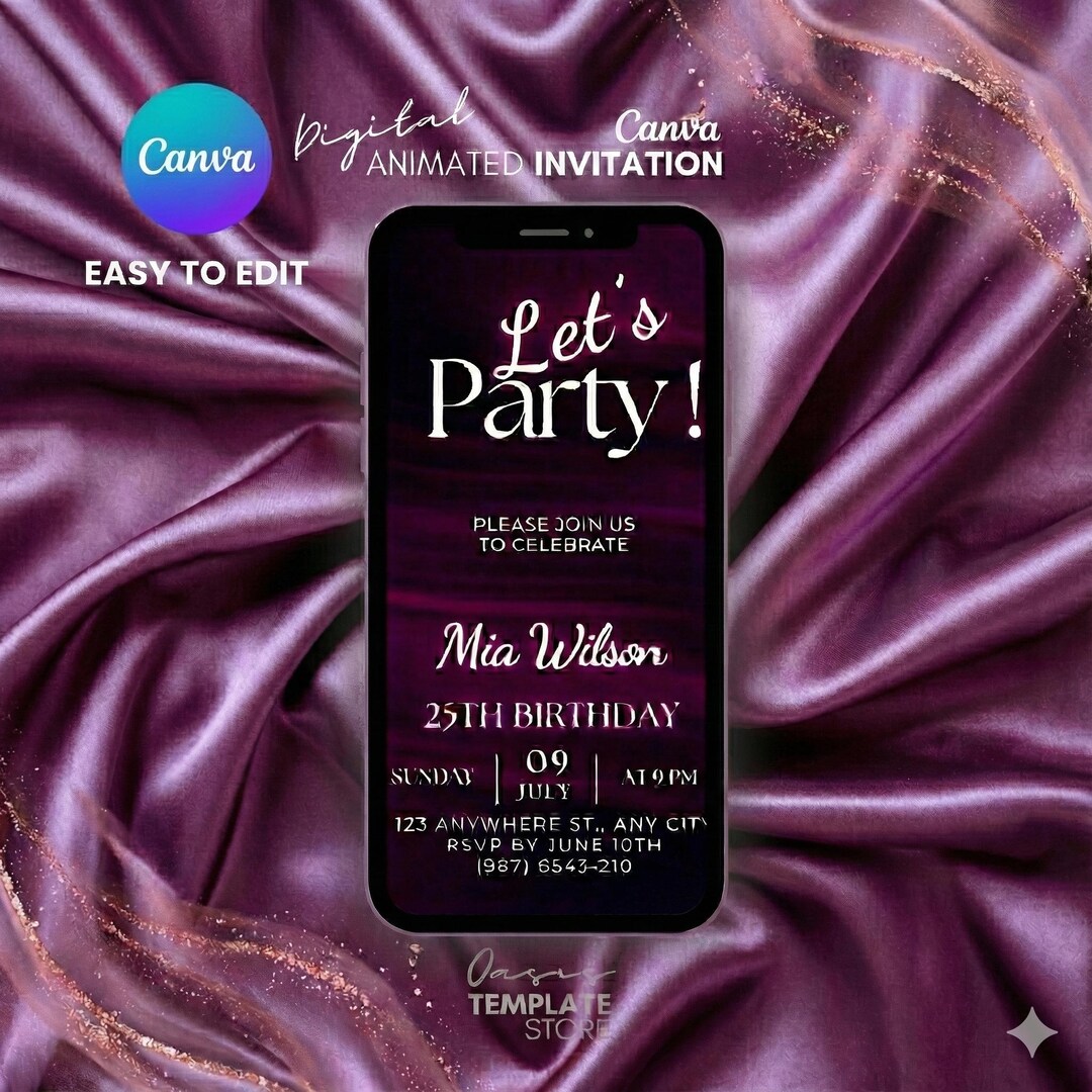 Birthday Party Digital Invitation, Editable Party Invitation, Pink Neon ...