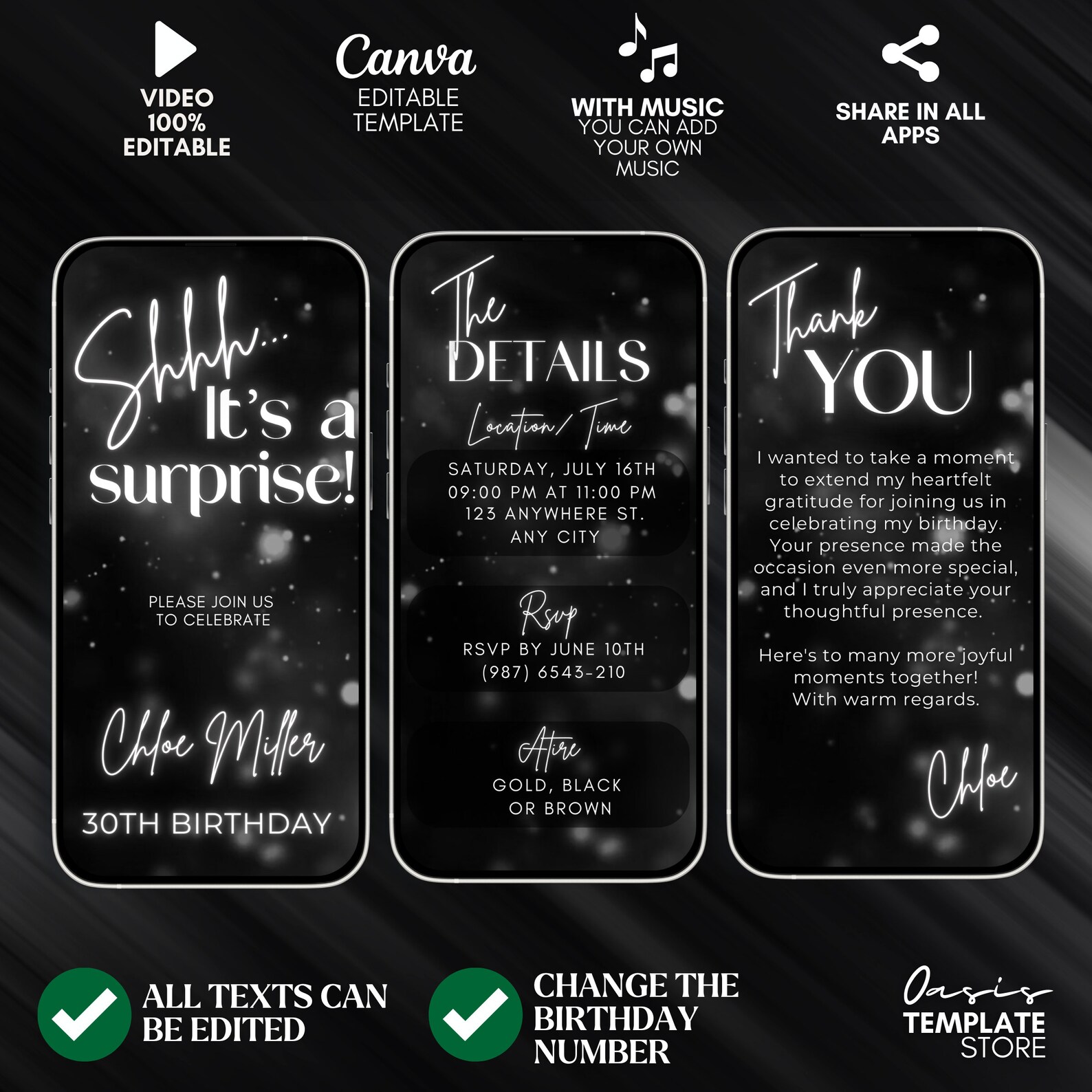 Surprise Birthday Video Invitation, Surprise Glitter Digital Invitation ...