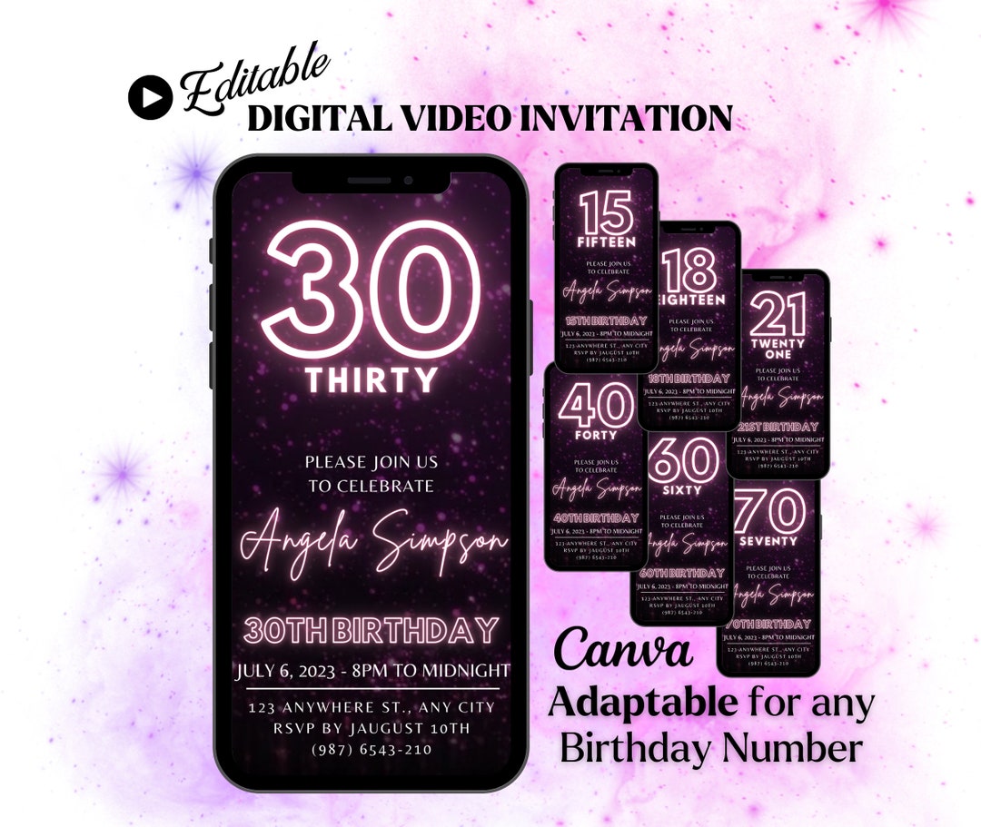 Editable Pink Birthday Invitation, Animate Video Invitation, Digital ...