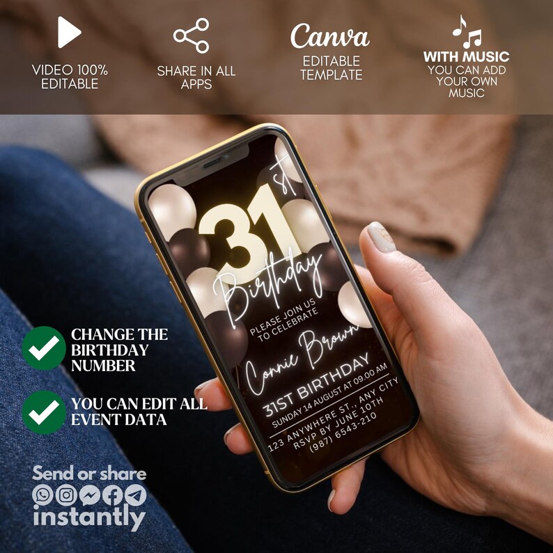 Thirty One 31st Birthday Invite, Brown 31st Digital Video Invitation ...