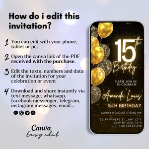Animated 15th Birthday Invite, Electronic Invitation With Music, Black ...