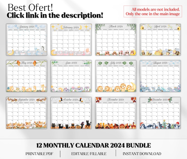 Editable January 2024 Calendar, Printable Fillable Monthly PDF Planner ...