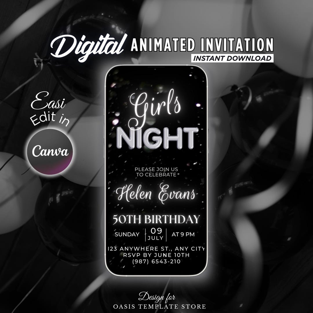 Editable Girls Night Invitation Template, Digital Party Invite for ...