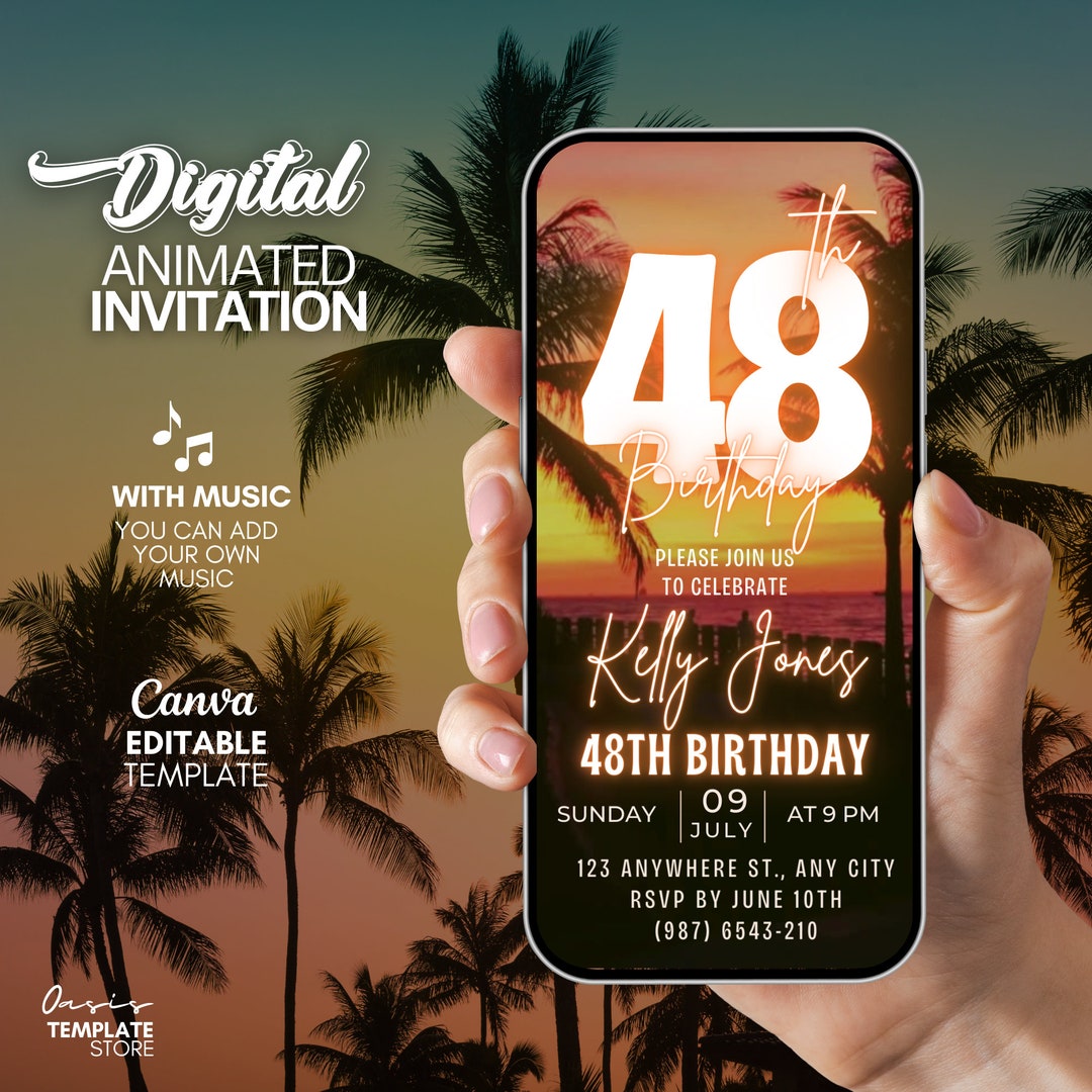 Editable 48th Birthday Invitation, Animated Invitation, Mobile Party ...
