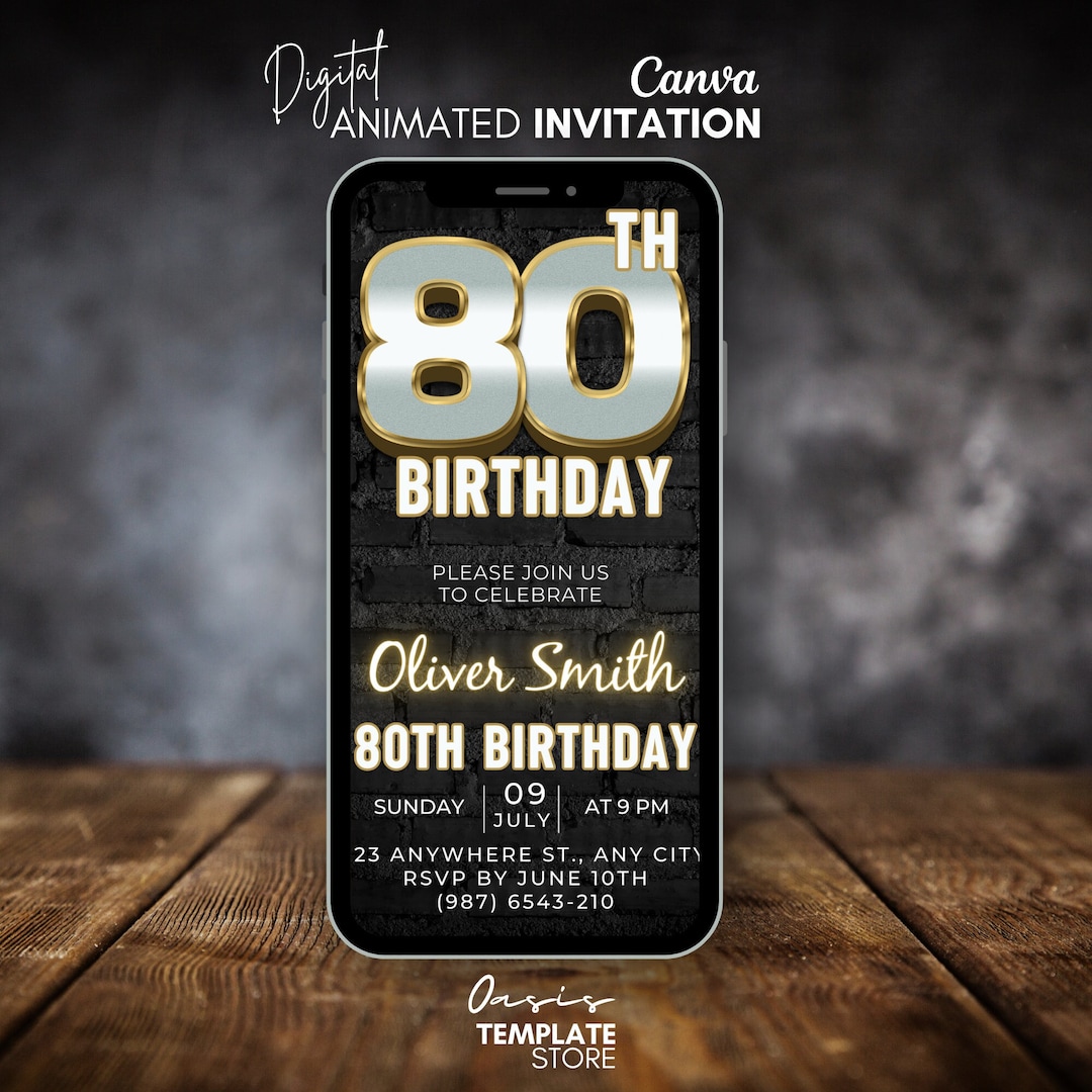 Digital 80th Birthday Invitation for Men, Rustic BBQ Eighty Party Video ...
