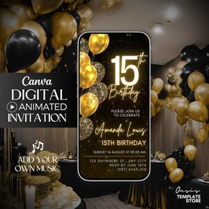Digital 15th Birthday Video Invitation, Animated Invite, Fifteen ...