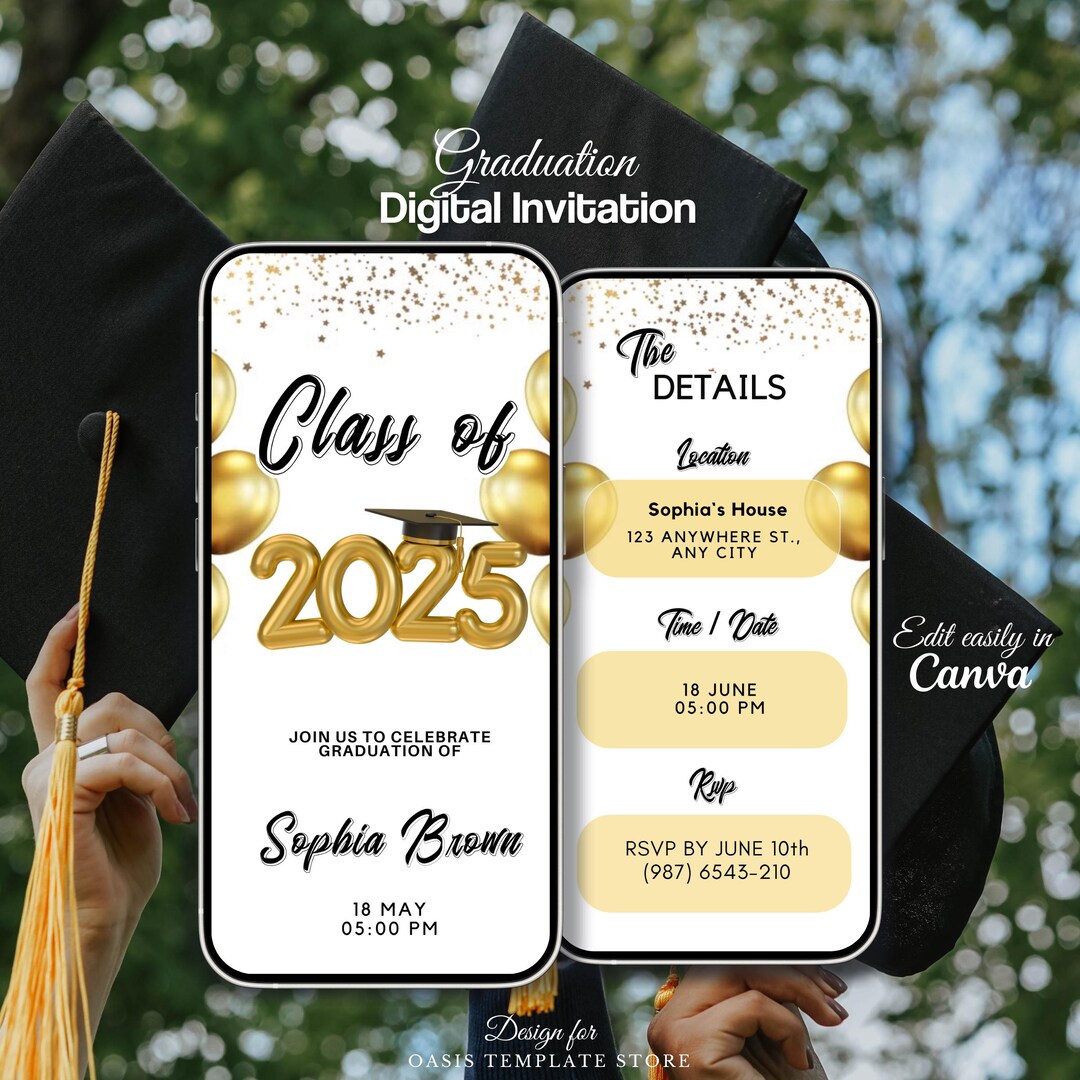 Editable Class of 2025 Graduation Invite, High School Graduation Party ...