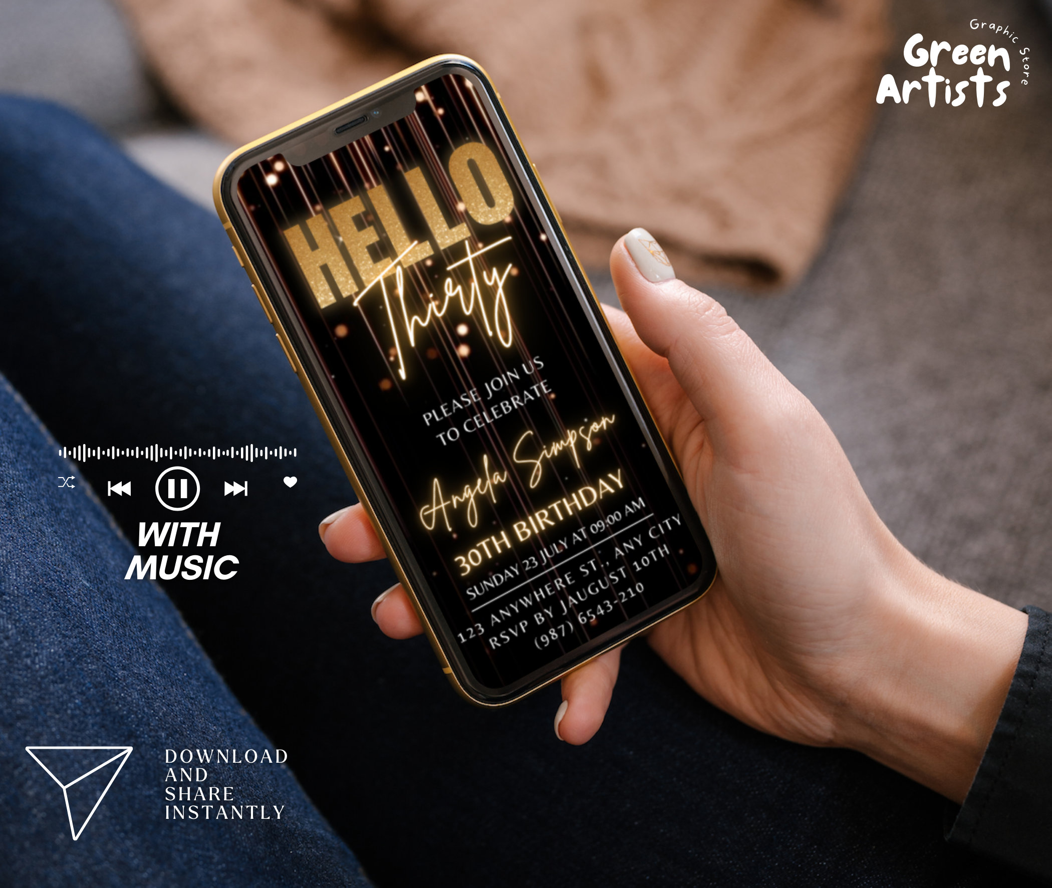 Hello Gold Glitter Invitation, Animated Video Invitation, Birthday ...