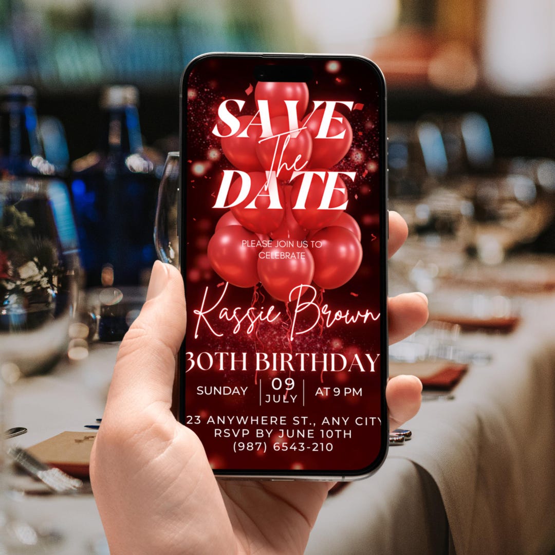 Save the Date Digital Invitation, Red Invitation Party, Red Save the ...