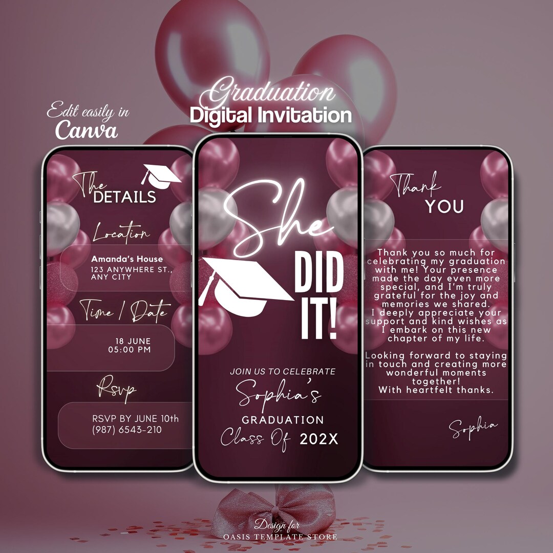 She Did It Graduation Invitation Template 2025, Digital Graduation ...