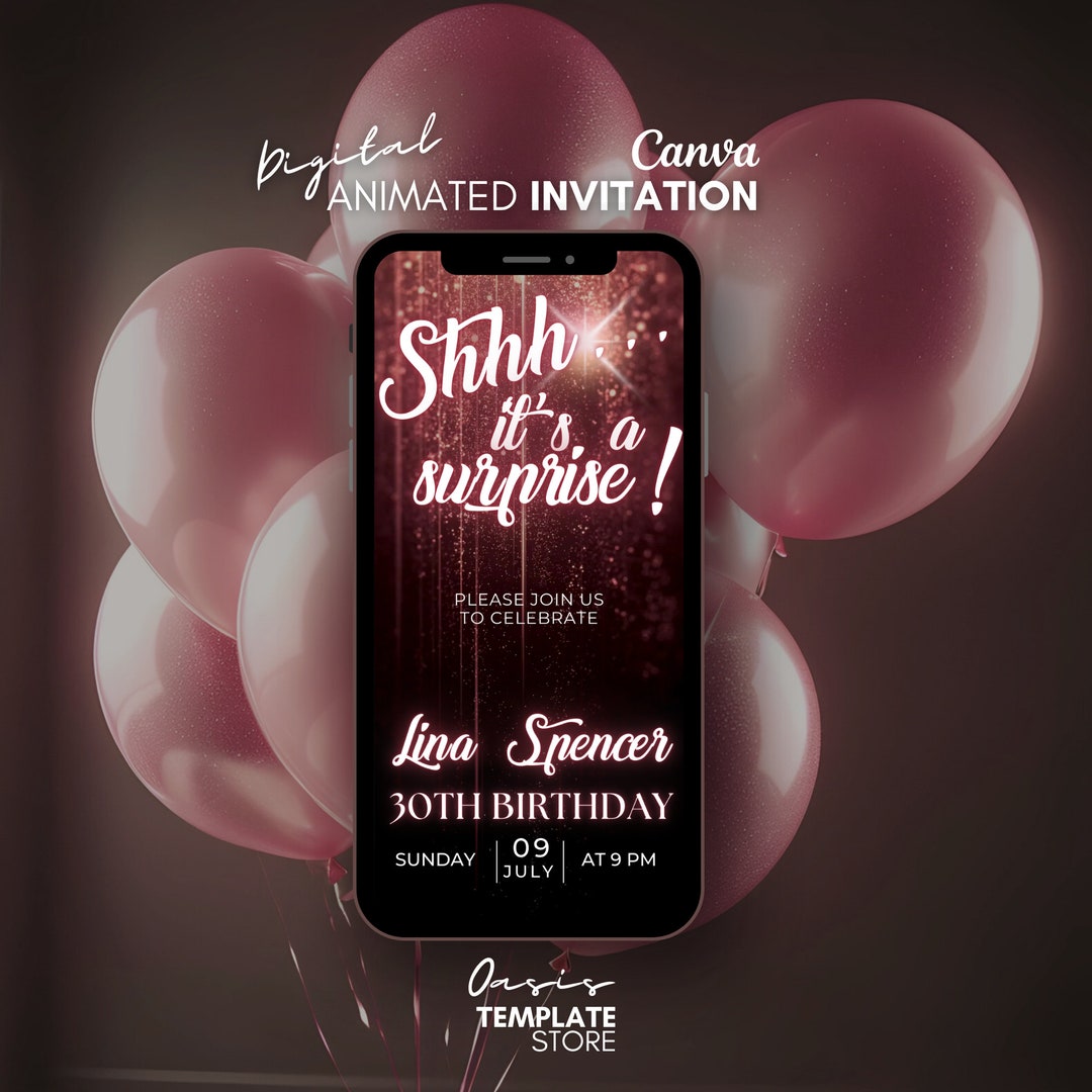Shhh It's a Surprise Birthday Digital Invitation, Editable Video Invite ...